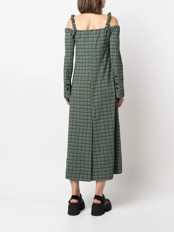 GANNI Seersucker Cold-shoulder Dress