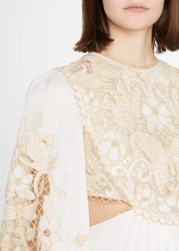 Zimmermann Jeannie Floral-Embroidered Long-Sleeve Cutout