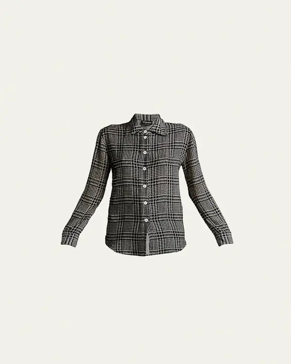 Giorgio Armani Flocked Check Silk Blouse