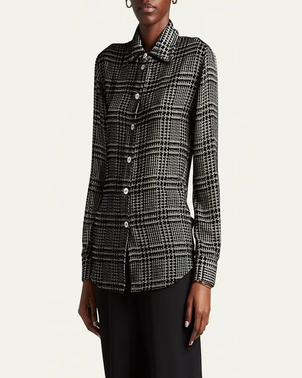 Giorgio Armani Flocked Check Silk Blouse