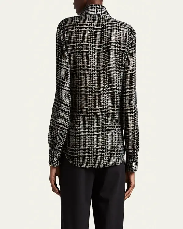 Giorgio Armani Flocked Check Silk Blouse