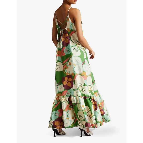 Ted Baker London Dulina Cross-Over Strap Linen-Blend Maxi Dress - Green |  Editorialist