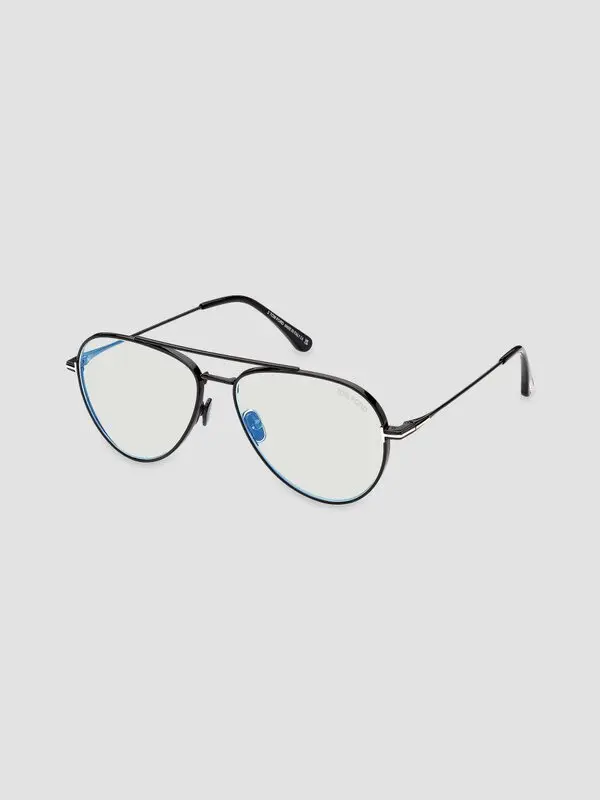 TOM FORD Aviator 56mm Blue Filter Eyeglasses - Shiny Black