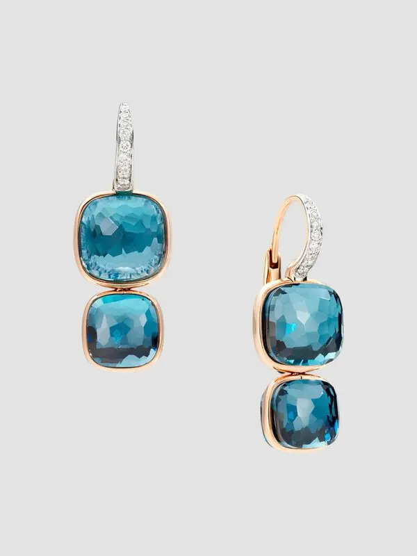 Pomellato Nudo 18k Rose Gold, London Topaz & Diamond Drop Earrings - Blue