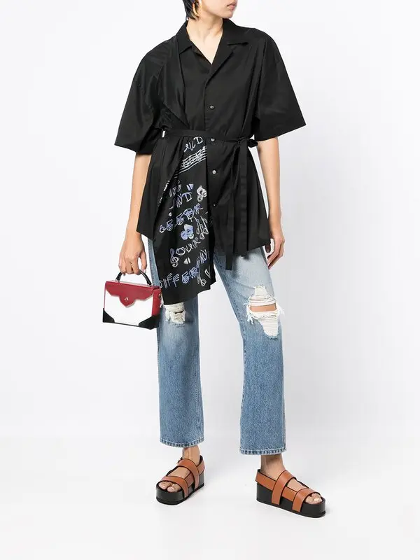 PORTS V Graphic-print Belted Shirt