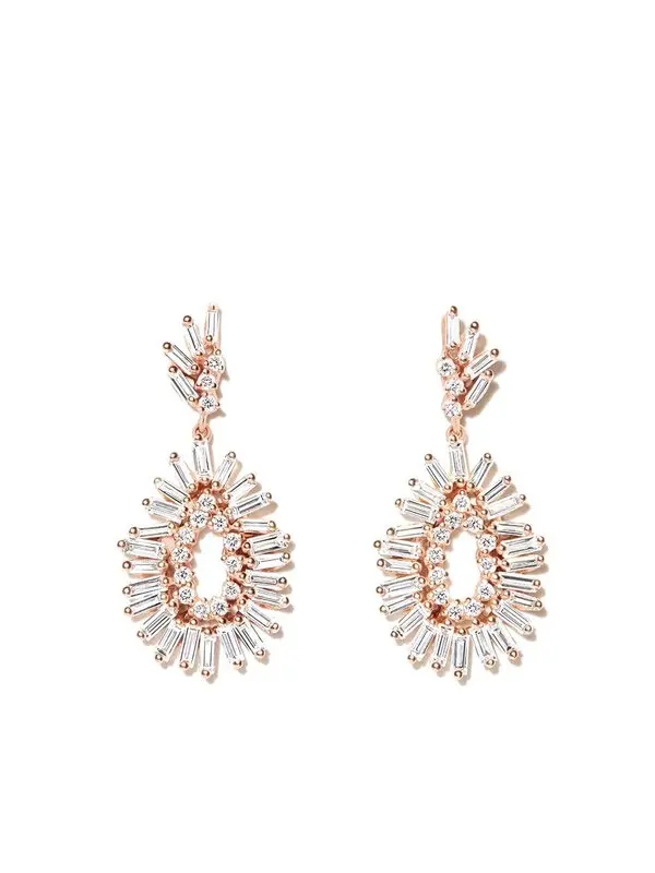 SUZANNE KALAN 18kt Rose Gold Diamond Drop Earrings - Pink