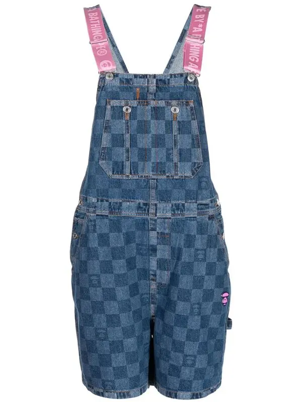 AAPE BY *A BATHING APE Moonface Check-print Suspender Shorts - Blue