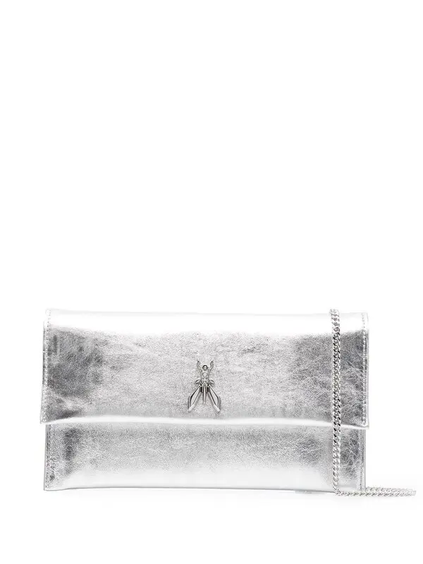 Patrizia Pepe Metallic-effect Leather Clutch - Silver