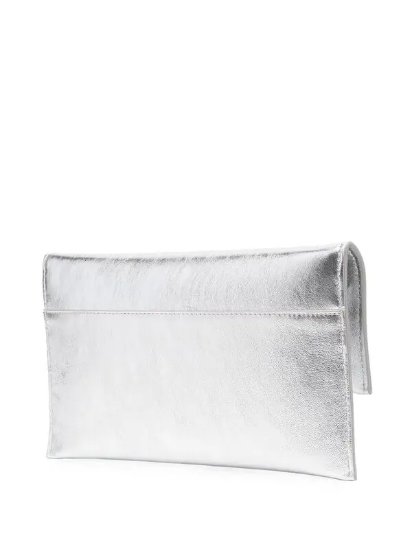 Patrizia Pepe Metallic-effect Leather Clutch - Silver