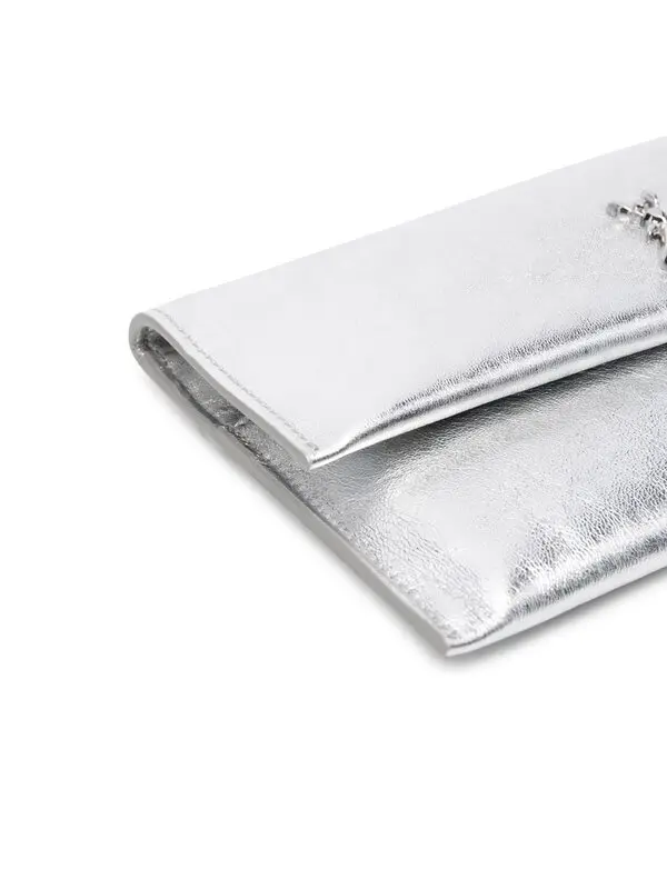 Patrizia Pepe Metallic-effect Leather Clutch - Silver