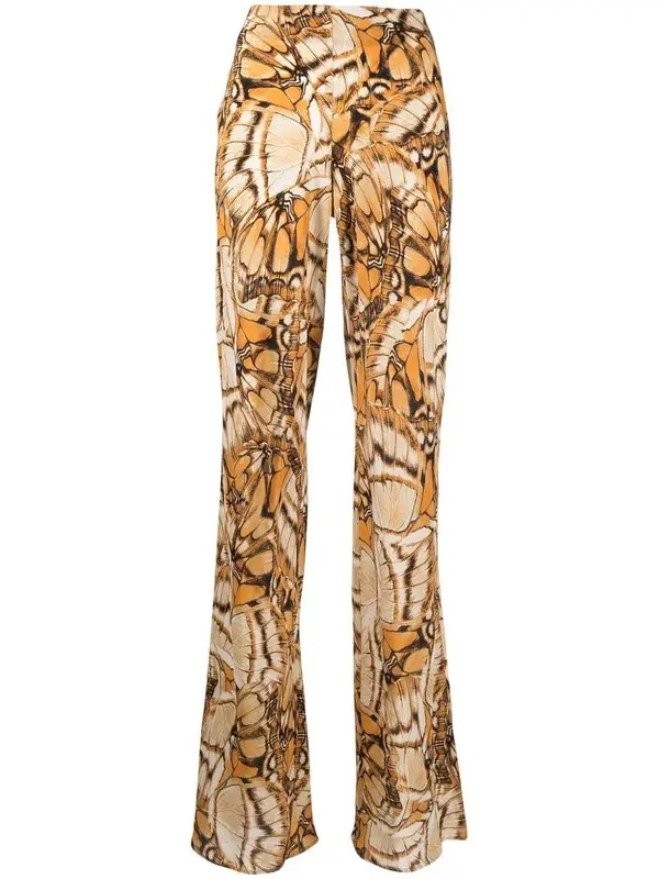 Alberta Ferretti Butterfly-print Silk Palazzo Trousers - Neutrals