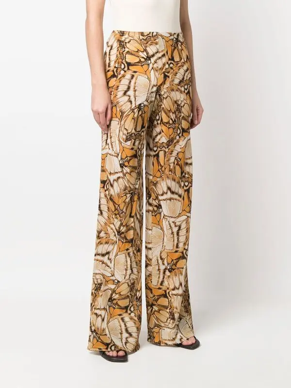Alberta Ferretti Butterfly-print Silk Palazzo Trousers