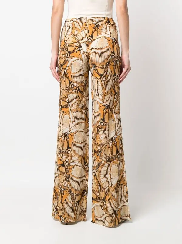 Alberta Ferretti Butterfly-print Silk Palazzo Trousers