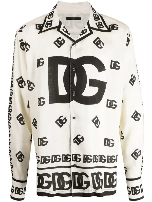 Dolce & Gabbana Logo-Print Long-Sleeved Shirt In White - 40