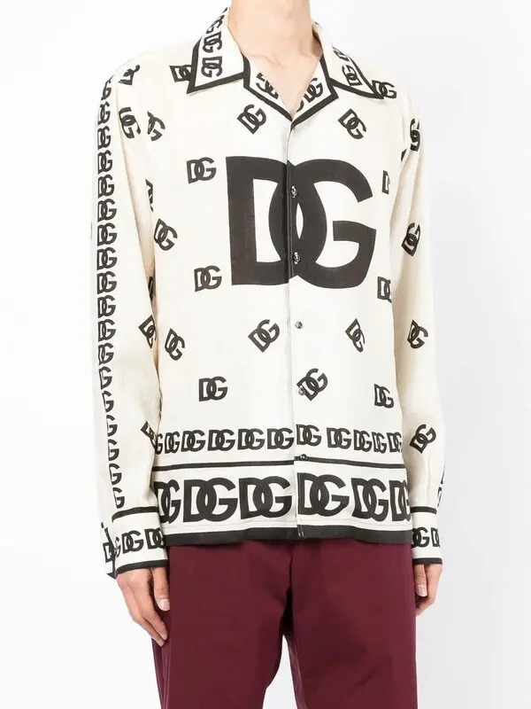 Dolce & Gabbana Logo-Print Long-Sleeved Shirt In White - 40% Off