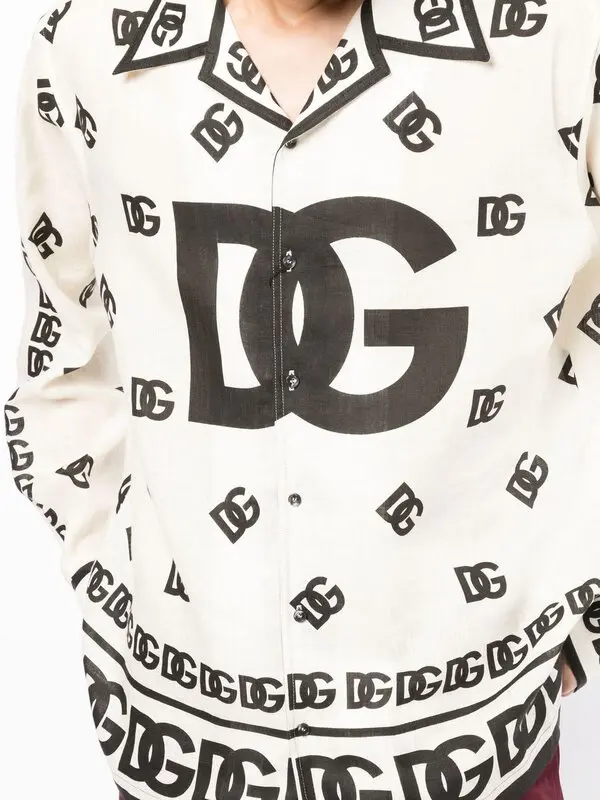 Dolce & Gabbana Logo-Print Long-Sleeved Shirt In White - 40% Off