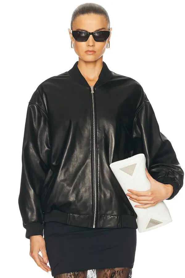 Nour Hammour Marly Leather Bomber Jacket - Black