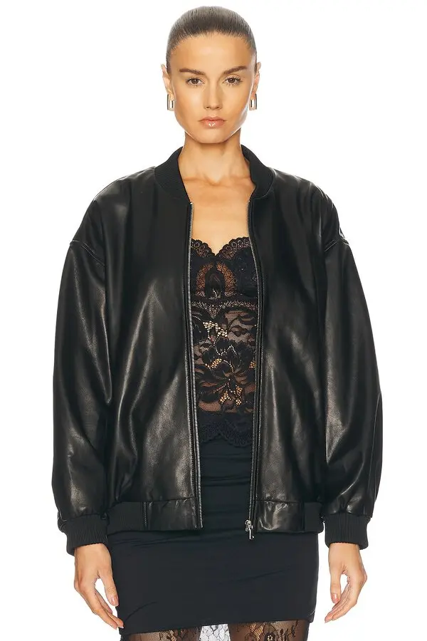 Nour Hammour Marly Leather Bomber Jacket - Black