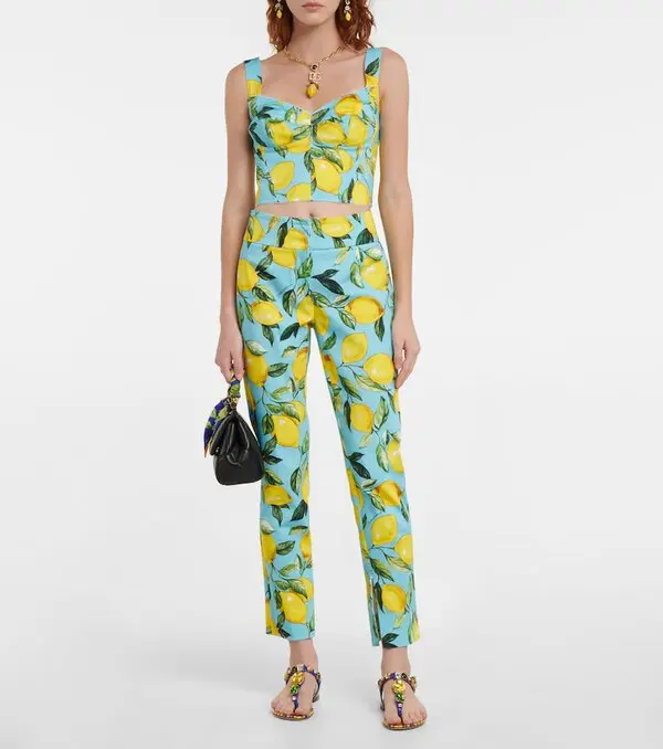 Dolce & Gabbana Printed Cotton-blend Bustier Top - Blue