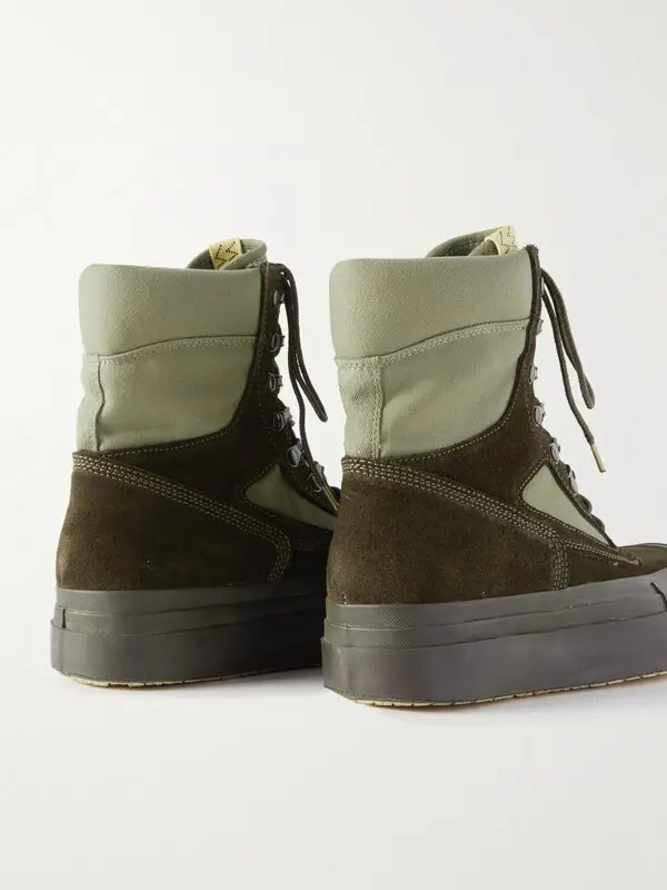 Visvim Tesota '91 Folk Suede And Cotton-Canvas Boots - Green