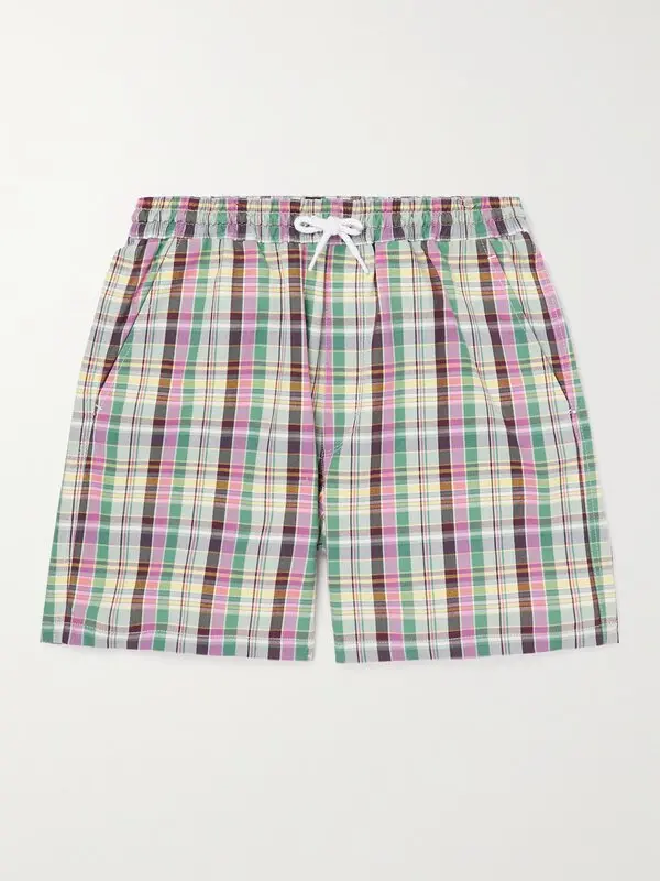 BARACUTA Noah Straight-leg Checked Cotton-twill Drawstring Shorts