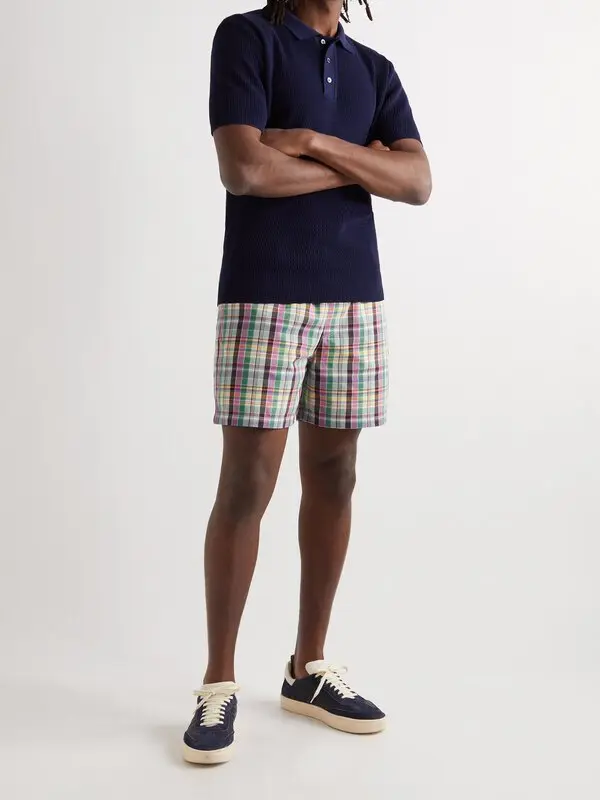 BARACUTA Noah Straight-leg Checked Cotton-twill Drawstring Shorts