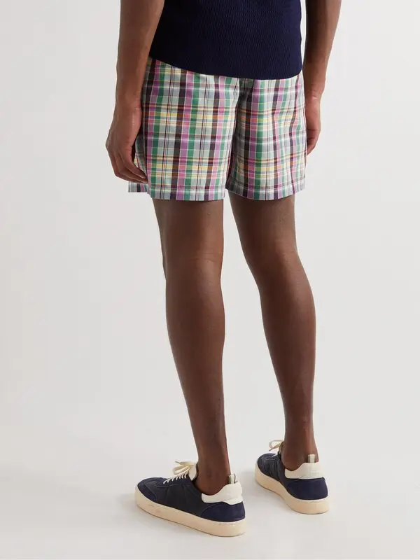 BARACUTA Noah Straight-leg Checked Cotton-twill Drawstring Shorts