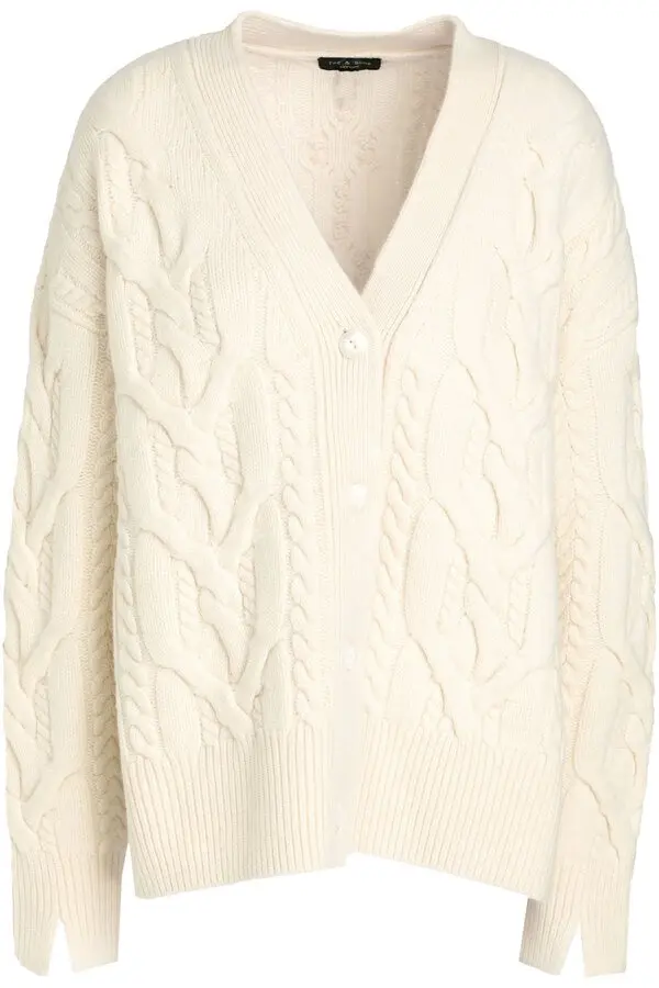 Rag & Bone Nora Cableknit Merino Wool Cardigan - Cream