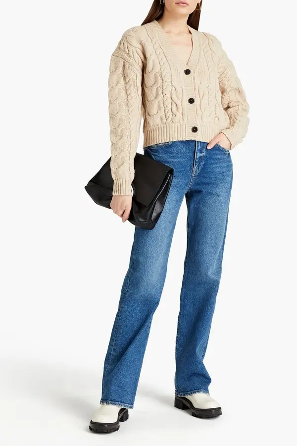 FRAME Cable-knit Merino Wool Cardigan - Beige