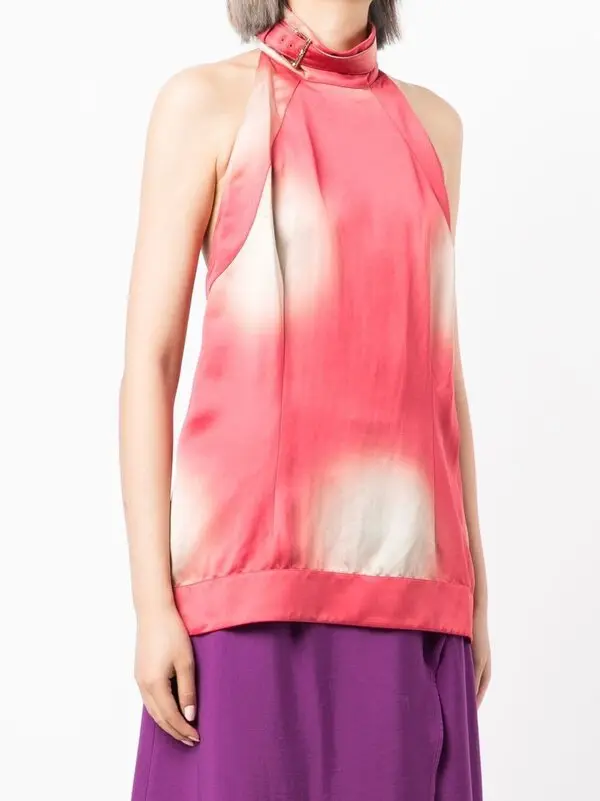 Shanghai Tang Halterneck Top With Gradient Print And Decorative Buckle