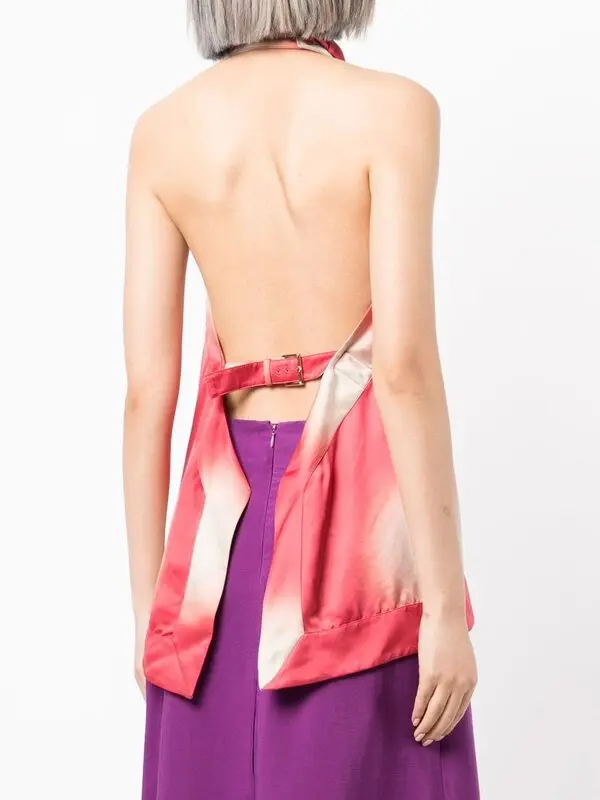 Shanghai Tang Halterneck Top With Gradient Print And Decorative Buckle