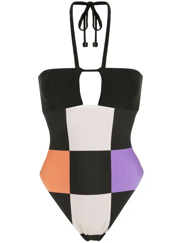 ADRIANA DEGREAS Checked Halterneck One Piece - Multicolour