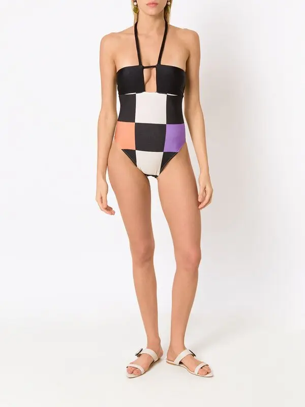 ADRIANA DEGREAS Checked Halterneck One Piece