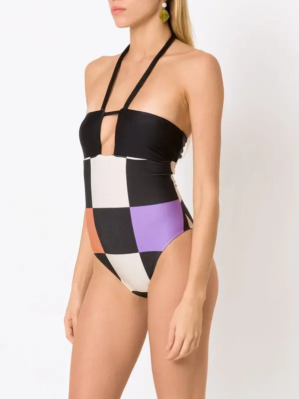 ADRIANA DEGREAS Checked Halterneck One Piece