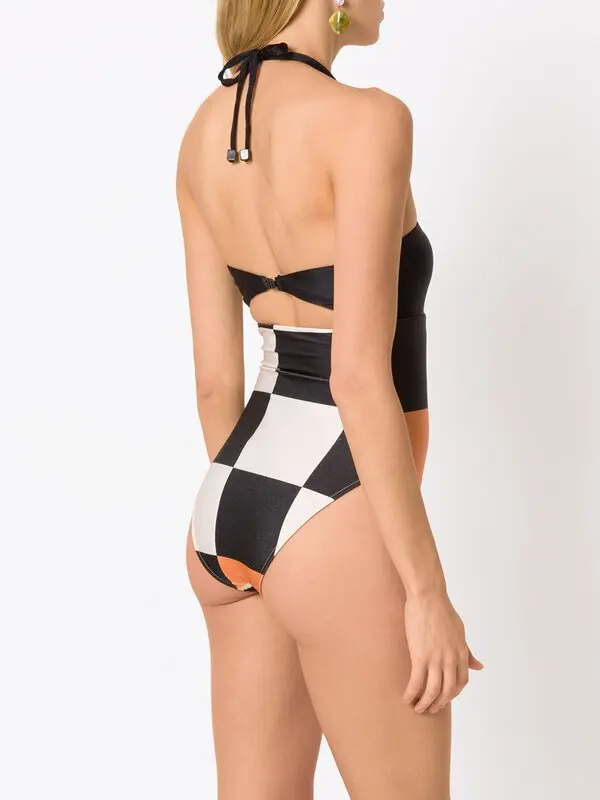 ADRIANA DEGREAS Checked Halterneck One Piece