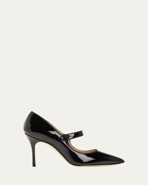 Manolo Blahnik Campari Patent Mary Jane Pumps - Black
