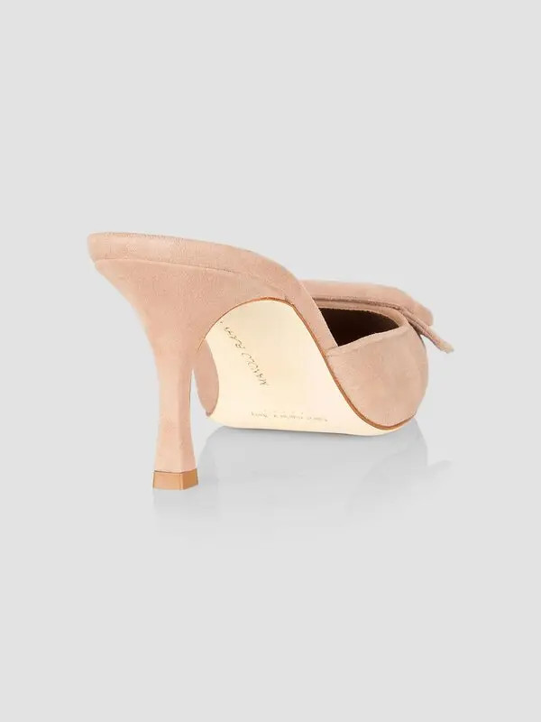 Manolo Blahnik Maysale 70mm Buckle Suede Mules - Beige