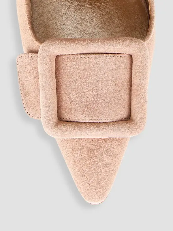 Manolo Blahnik Maysale 70mm Buckle Suede Mules - Beige
