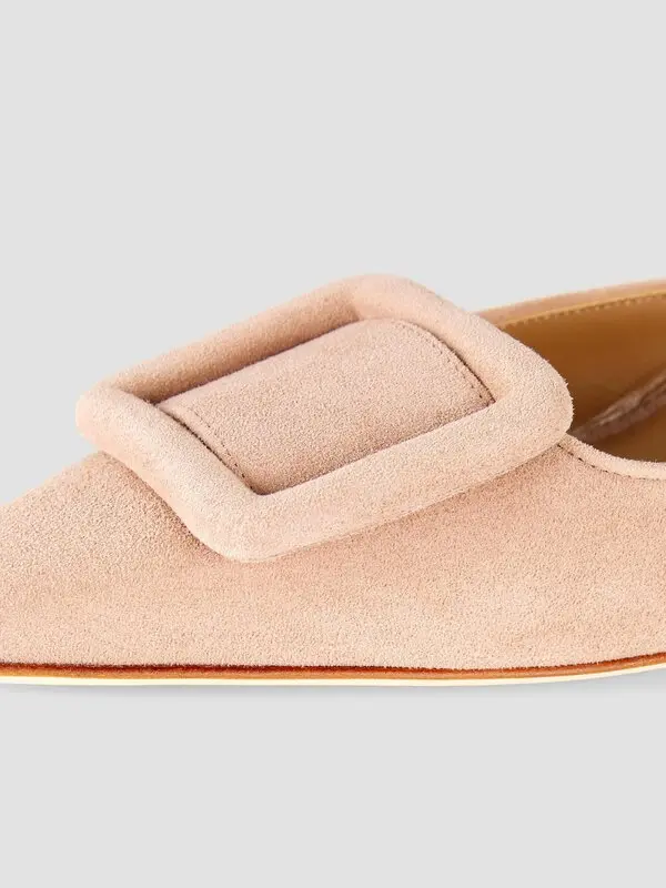 Manolo Blahnik Maysale 70mm Buckle Suede Mules - Beige