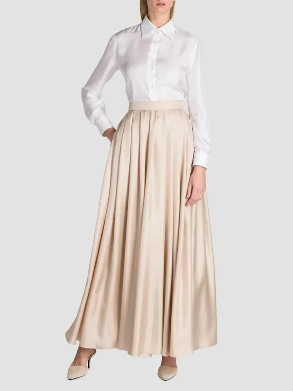 Giorgio Armani Silk Twill Pleated Maxi Skirt