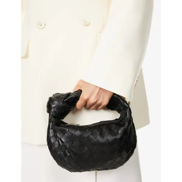 Bottega Veneta Mini Jodie Leather Hobo Bag - Black-silver