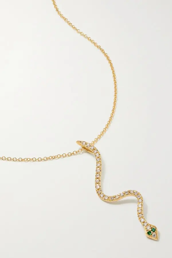 Ileana Makri Lucky Snake Diamond And Tsavorite Necklace - Gold