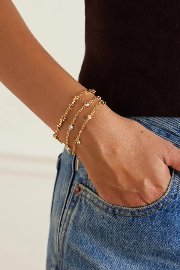 Saint Laurent Tone Crystal Chain Bracelet