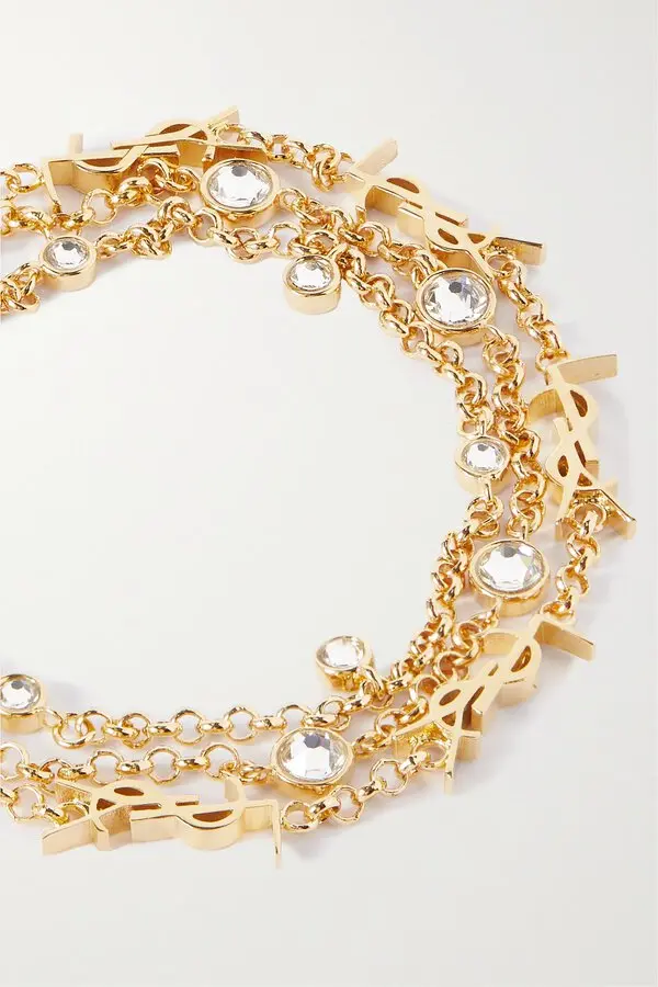 Saint Laurent Tone Crystal Chain Bracelet