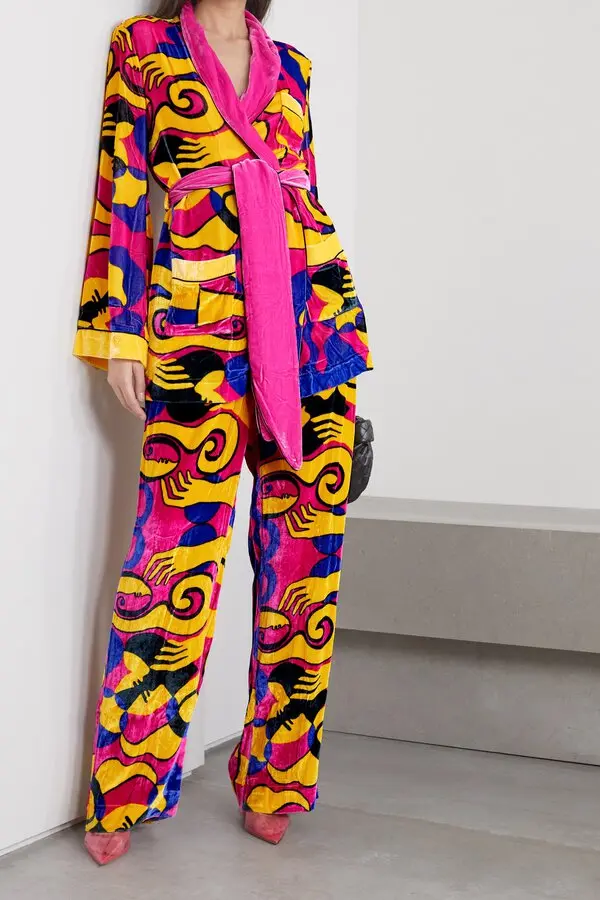 SLEEPING WITH JACQUES Net Sustain Printed Velvet Pants