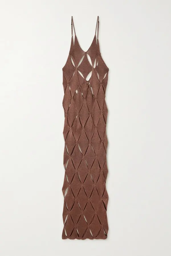 ISA BOULDER Argyle Cutout Knitted Maxi Dress - Metallic
