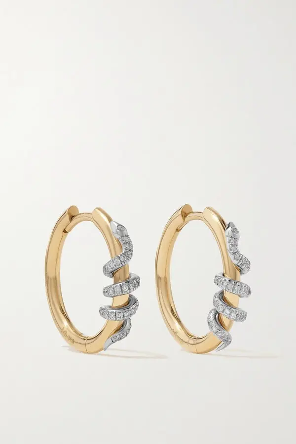 Ileana Makri Twisted Boa 18-karat Diamond Hoop Earrings - Gold