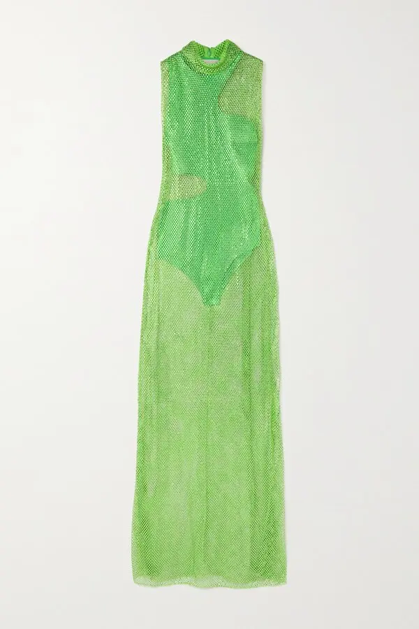 Stella McCartney Crystal-embellished Mesh Maxi Dress - Green