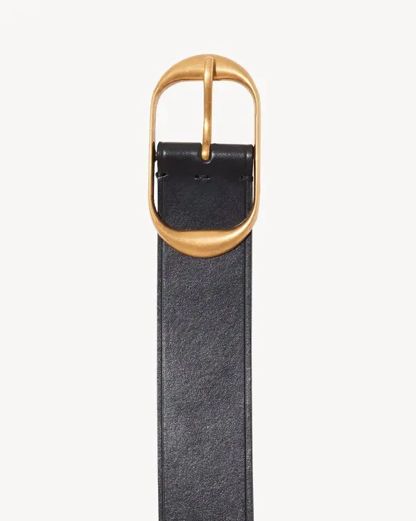 NILI LOTAN Cowhide Leather Belt - Black W/antique Brass Buckle
