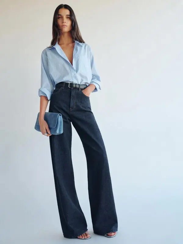 REFORMATION Cary High Rise Wide Leg Jeans - Blue